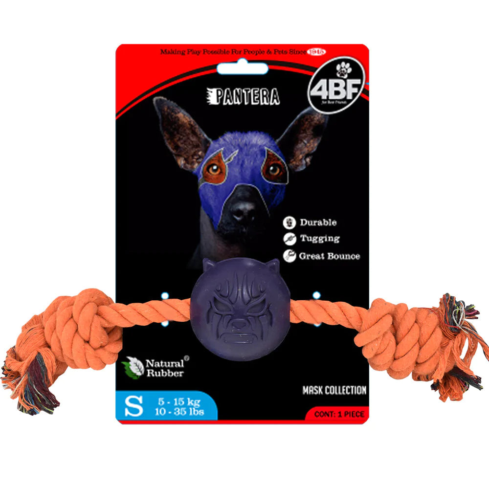 4BF Rubber Mask Ball With Rope Dog Toy